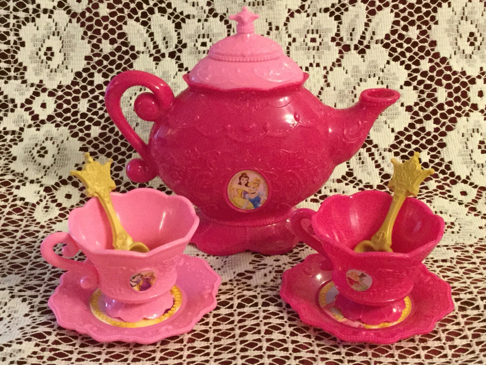 Disney Princess 8-Piece Tea Set 2 Colors Of Pink w/Gold Spoons "P" | eBay