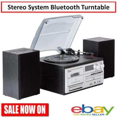 Stereo System Bluetooth Turntable Vinyl Record CD Player Cassette ...