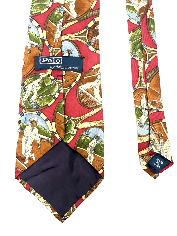 RARE Vintage Polo Ralph Lauren Scarf Print Silk Tie Tennis Racquet ...