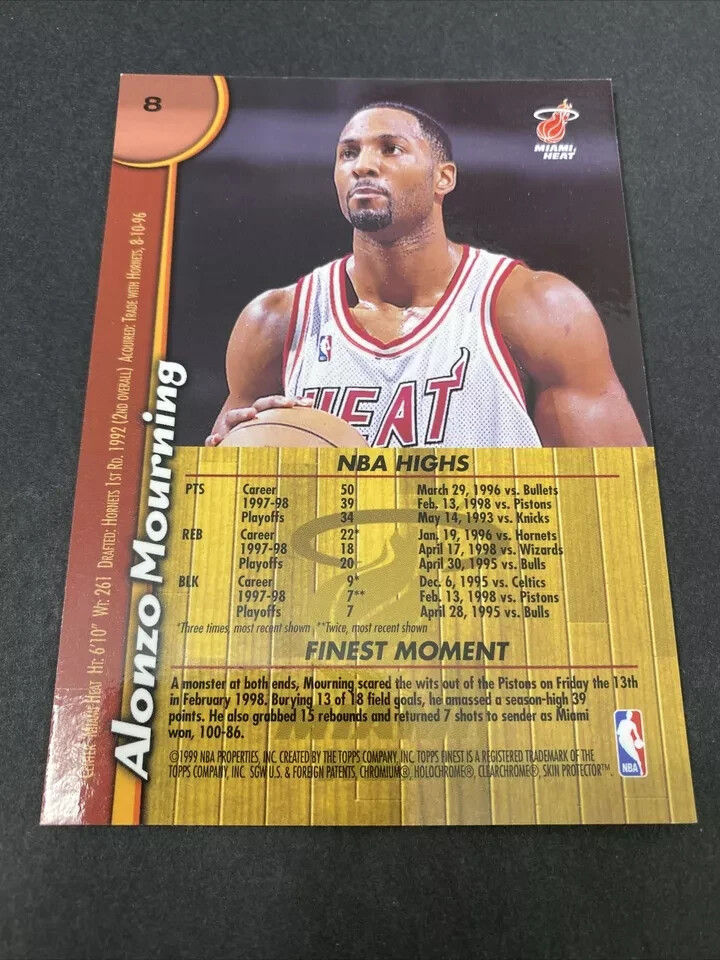 1999 Topps Finest Jumbo Basketball Box Topper Card Alonzo Mourning Card ...