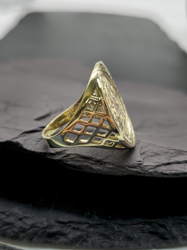 New Solid 9ct Yellow Gold Signet Full Sovereign Coin Ring size V ...