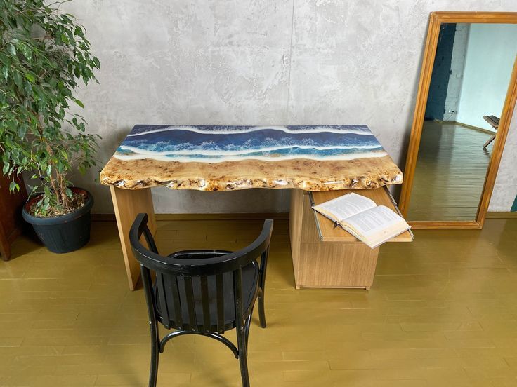 Ocean Epoxy Live Edge Counter Desk - Wooden Epoxy Computer Desk - Decor ...