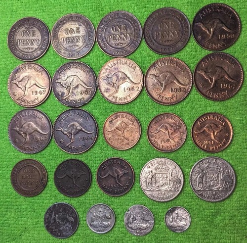 AUSTRALIAN OLD PRE DECIMAL COIN LOT OF MIXED YEARS TYPES PLUS SOME KEY ...