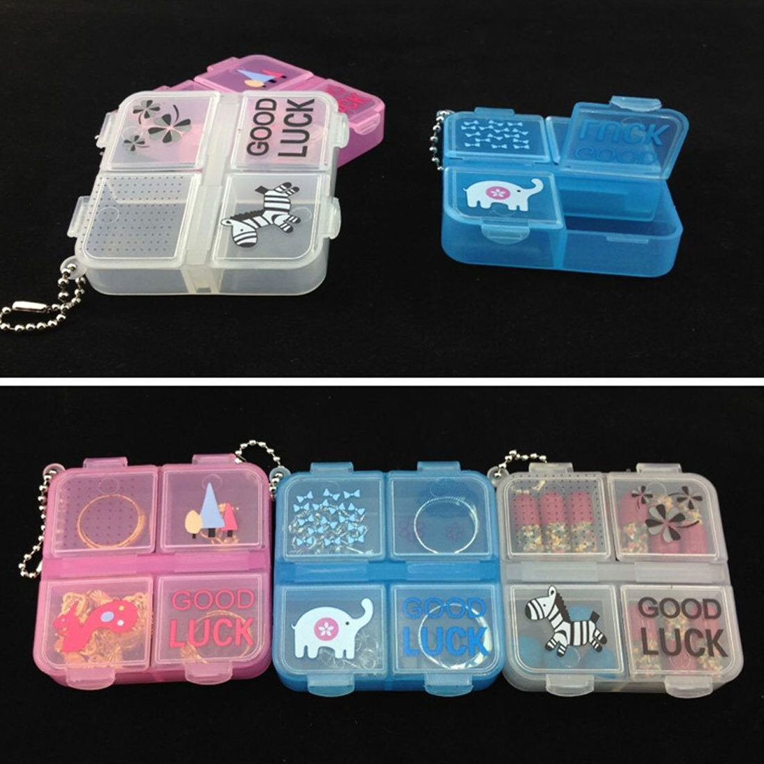 Household Plastic Square 4 Compartments Pill Container Box Blue | eBay