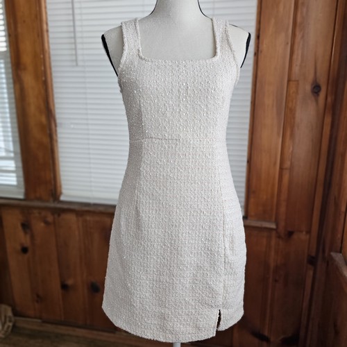 NWT Thirty Thirty LA square neck boucle sleeveless mini dress white ...