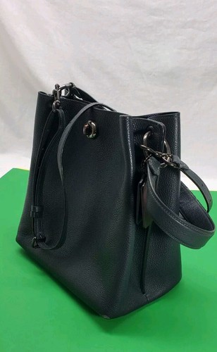 COACH 55200 CHARLIE Blue Navy Pebble Leather Bucket Bag Two Way ...