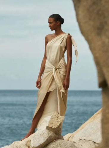 NEW Baobab Beige Gold Marea Midi Dress NWT - SIZE M | eBay