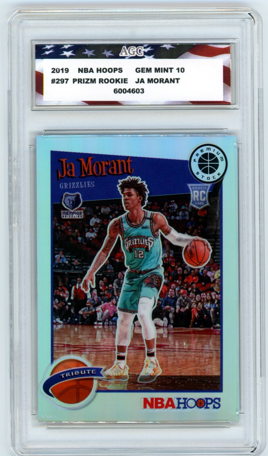 2019 Ja Morant Rookie Card #297 NBA Hoops Silver Prizm AGC 10 Gem Mint ...