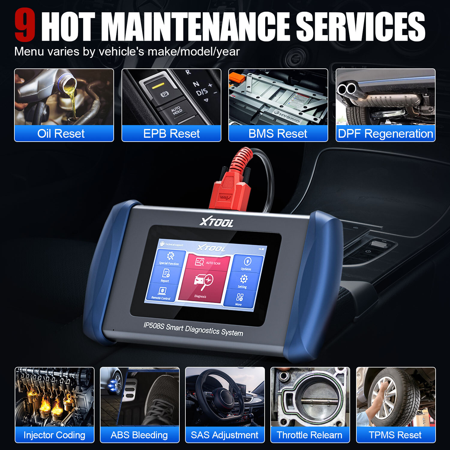 XTOOL IP508S OBD2 Scanner Engine Transmission ABS SRS EPB Diagnostic ...