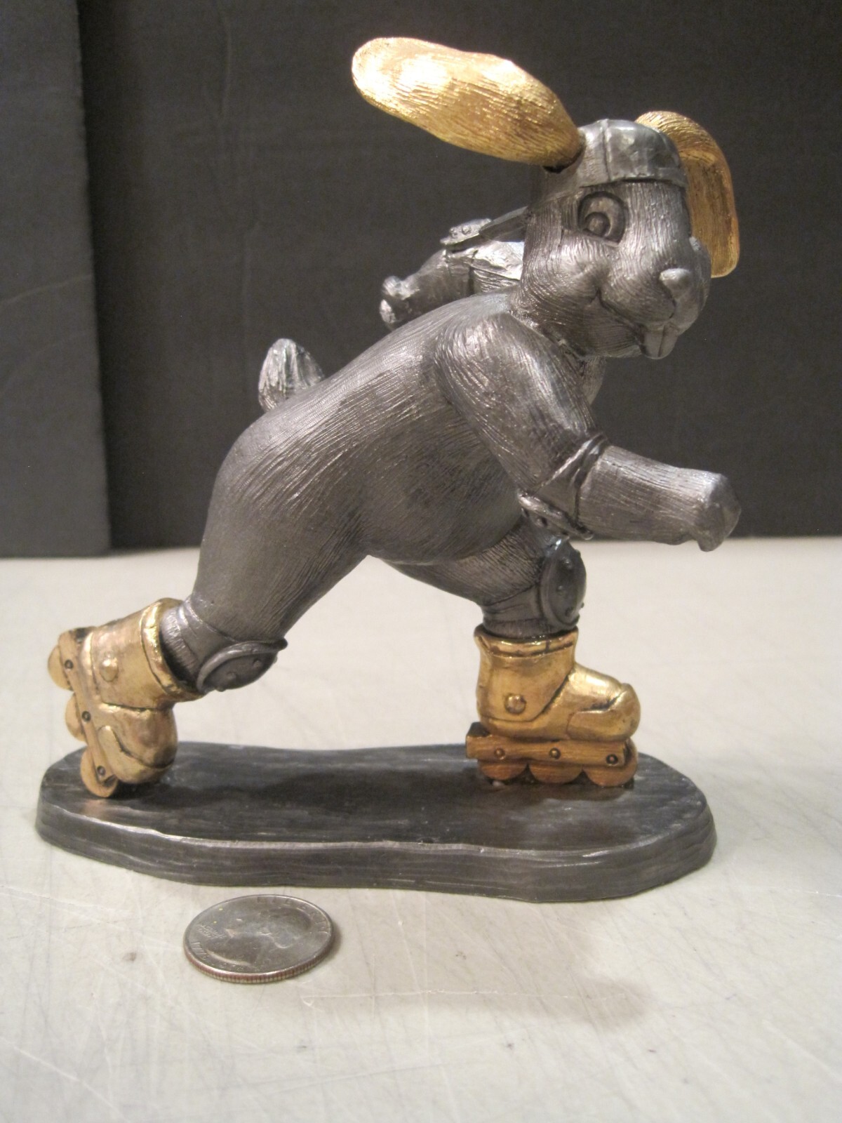 Michael Ricker 1995 Pewter Rabbit With Gold Color Roller Blades Figure ...