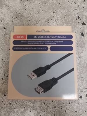 Logik 3M USB Extension Cable - Black (2.0 A-Male To A-Female Connection ...