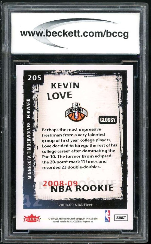 Kevin Love Rookie Card 2008-09 Fleer Glossy #205 BGS BCCG 10 (read ...