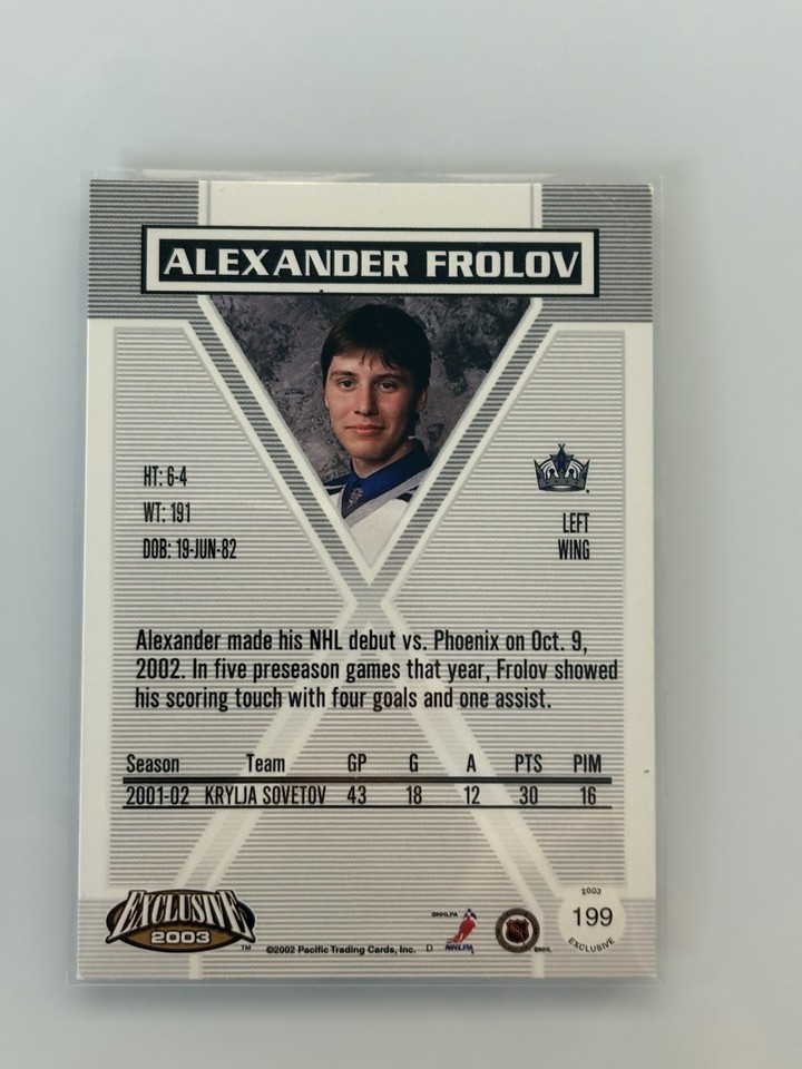 2002-03 Pacific Exclusive Retail Alex Frolov #199 Rookie RC Los Angeles ...
