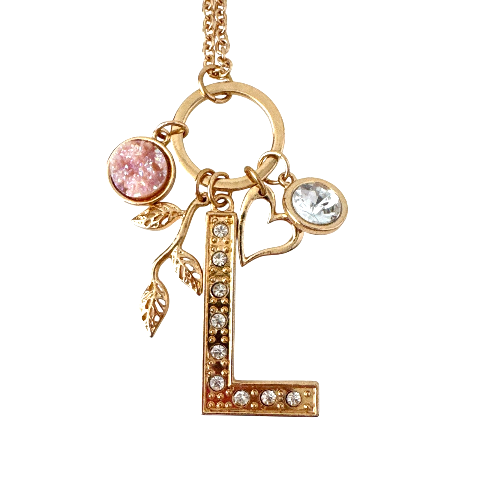 Pretty Letter L Initial Rhinestone Pendant Necklace w/ Extra Charms ...