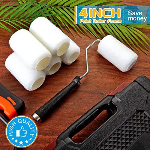 2 Pack 4 Inch Self Lock Roller Frame and 6 Roller Cover Set Small Paint ...