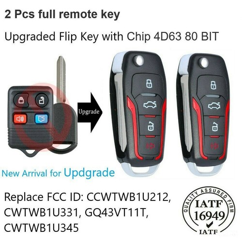 2pcs Black Upgrade Flip Remote Key Fob 315MHz 4D63 for Ford Mustang ...