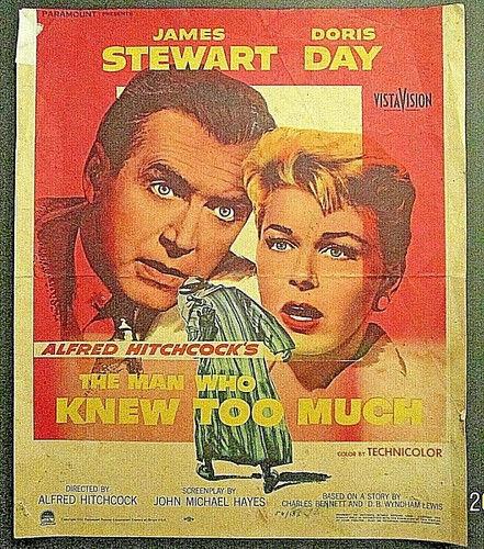 ALFRED HITCHCOCK:JAMES STEWART (MAN WHO KNEW TOO MUCH) ORIG,WINDOW CARD ...
