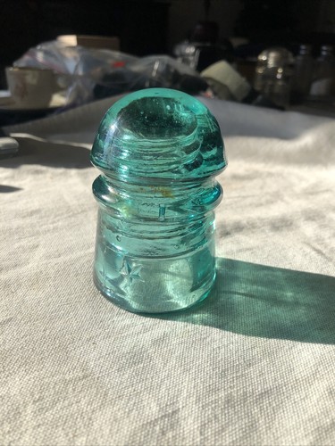 Glass Insulator - STAR - Blue Green Aqua No Inner Skirt Telegraph Rail ...