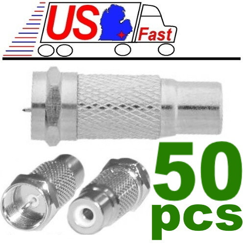 Lot=50Pack, RF Coaxial Adapter, Converter - F-Type Male to RCA Female ...