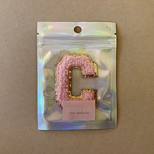 Gold Glitters & Pinkhenille Varsity Initial Patches, Adhesive Sticker Iron C | eBay