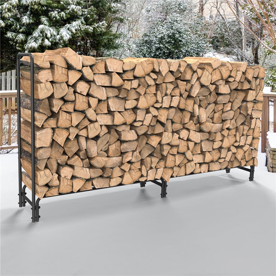XL 8FT Rustproof Outdoor Log Rack Firewood Holder Patio Steel Tube Wood ...