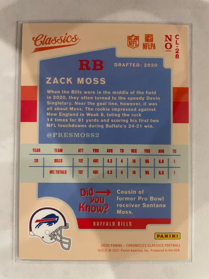 2020 Panini Classics Zack Moss Rookie Card RC Red Parallel /199 | eBay