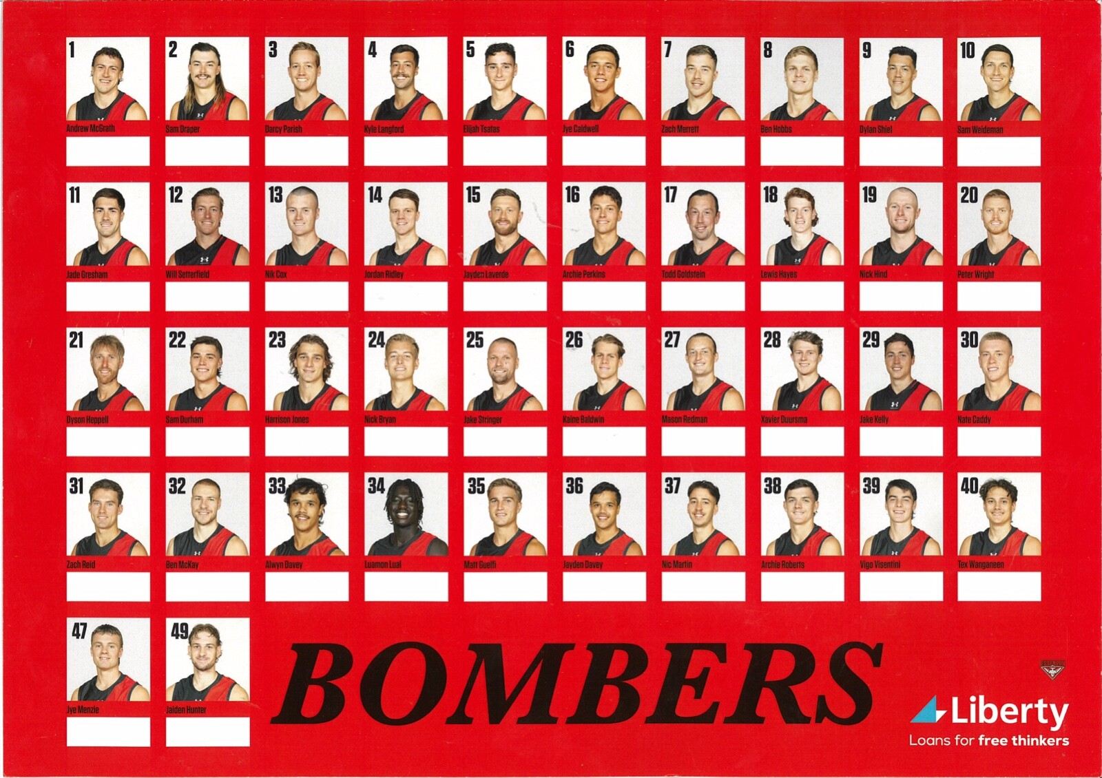 2024 Essendon bombers Afl football team poster, BARGAIN ,FREE POST BIG ...
