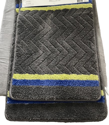 New Set of 2 Comfort Bay Bathroom Rug Set, Grey With Green And Blue ...