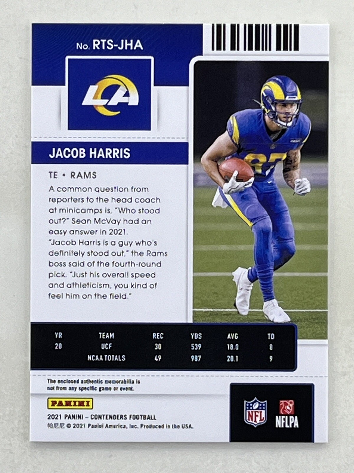 2021 Panini Contenders - Rookie Ticket Swatches #RTS-JHA Jacob Harris ...