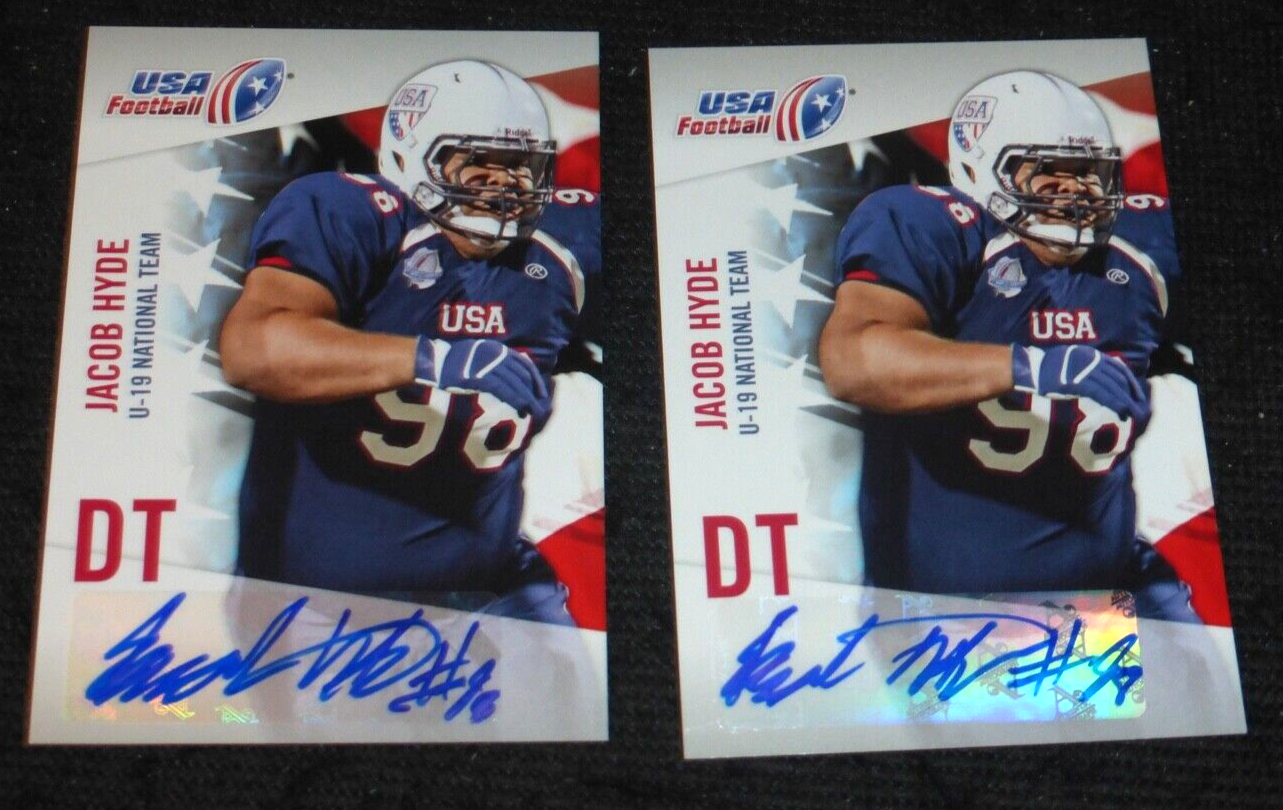 (2) 2012 UPPER DECK TEAM USA FOOTBALL JACOB HYDE AUTO SIGNED CARD LOT ...