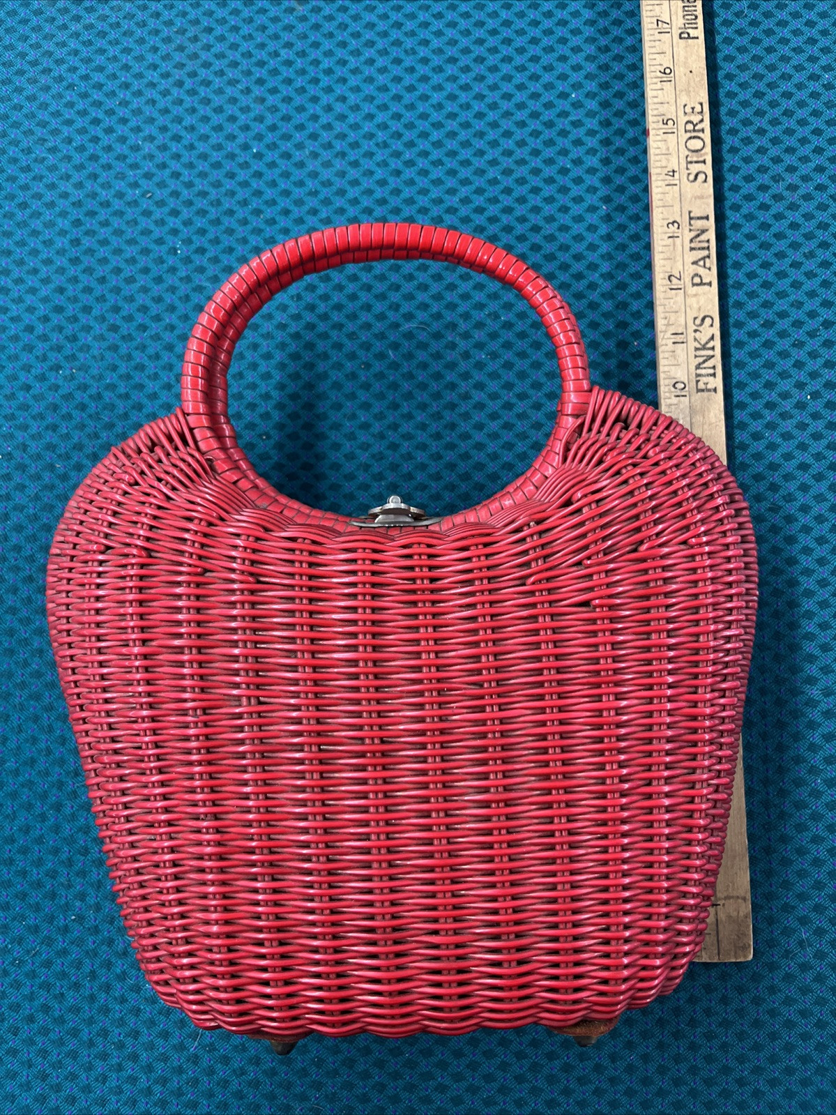 Vintage Red Wicker Handbag/ Purse. - Gem