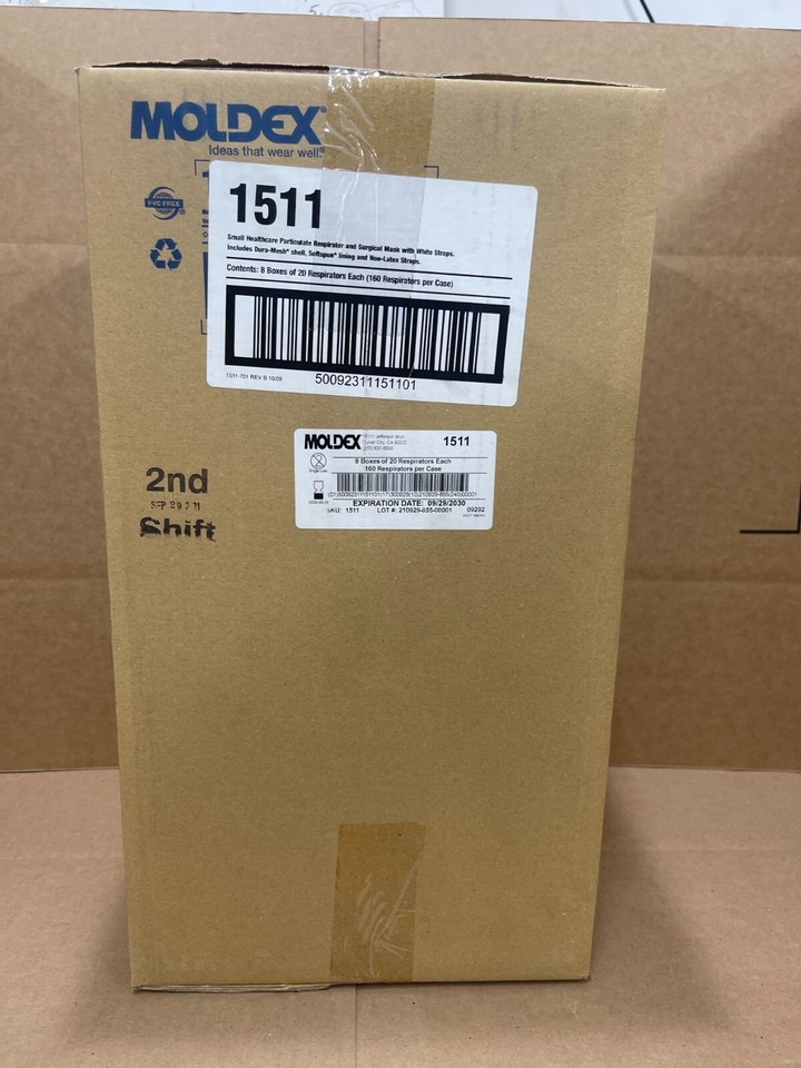 Moldex N95 Respirator surgical Masks Case of 160 # 1511 Small, Exp ...