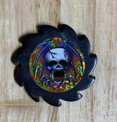 VINTAGE 90s HOLOGRAM POISON BAT SKULL POG MILK CAP BLACK METAL SAW ...