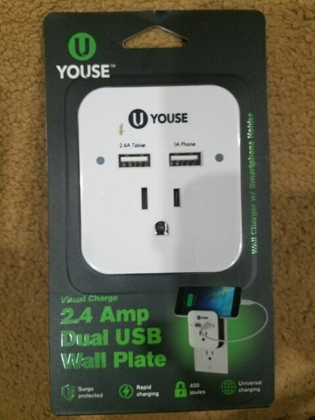 Youse Visual Charge 2.4 Amp Dual USB Wall Plate Smart Phone Holder for ...