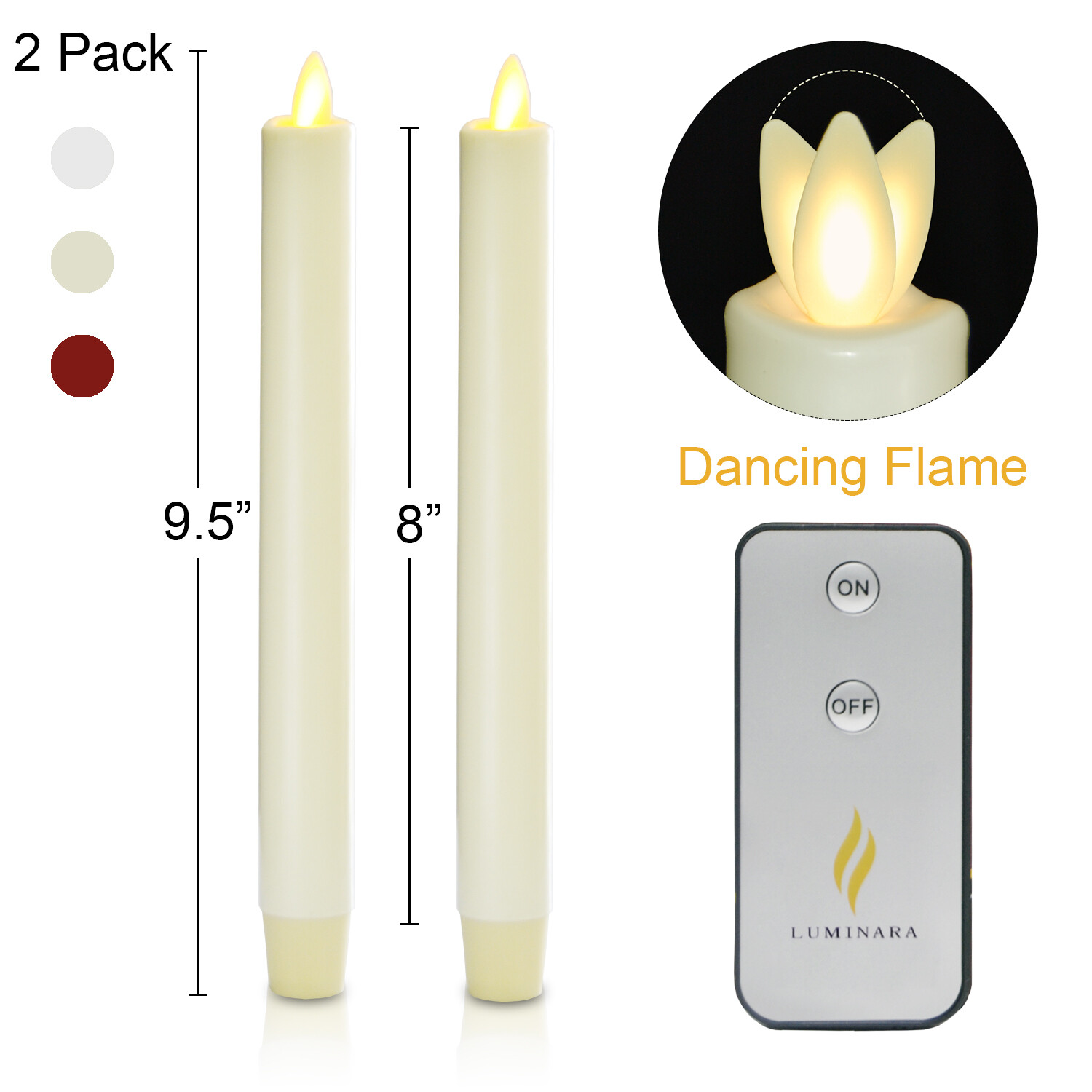 2PCS 8" Luminara Battery Operated Taper Candle with Remote Control ...