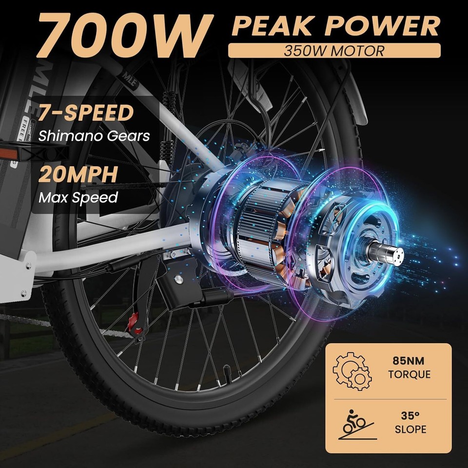 MOONCOOL Electric Bike for Woman 350W Peak 700W City Cruiser Ebike ...