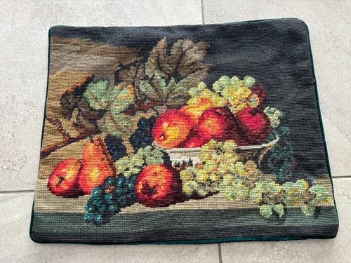 NEW Wool Needlepoint Throw Pillow Cover Fruit Bowl Still Life Painting ...