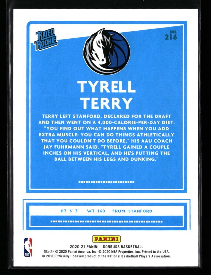 Tyrell Terry 2020-21 Donruss Rated Rookies Signatures Choice Blue #/49 ...