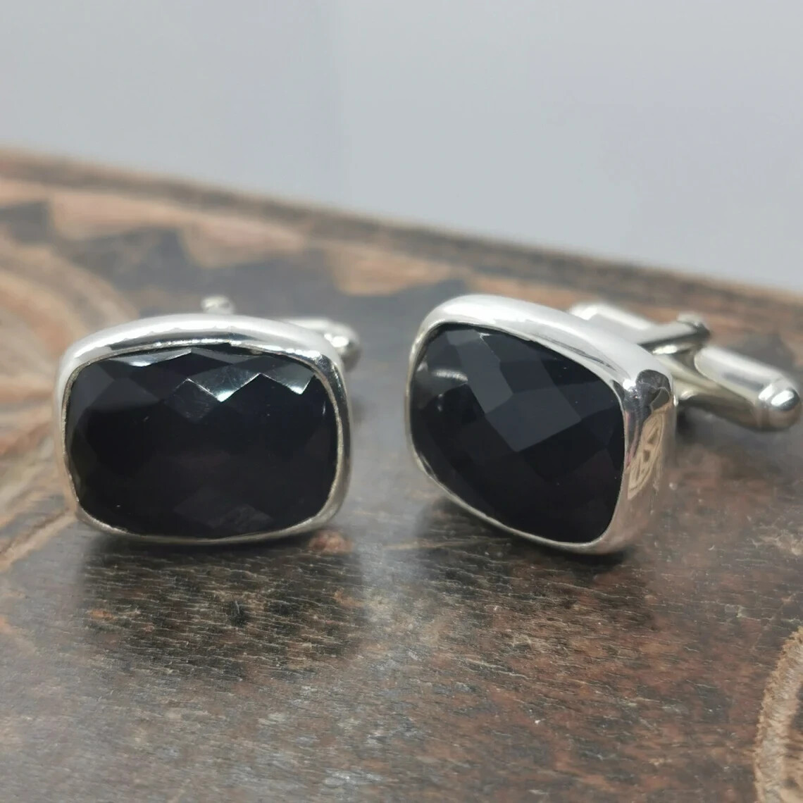 Natural Black Onyx Gemstone 925 Sterling Silver Cufflinks Jewelry For ...