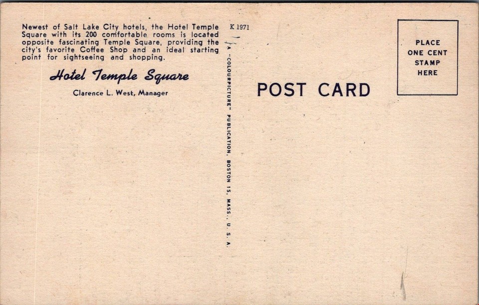 Postcard Seagull Monument Salt Lake City's Temple square Mormon ...