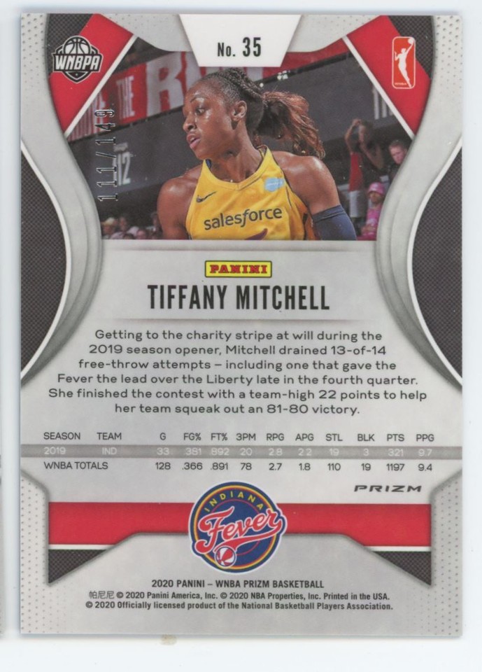 2020-21 Panini Prizm WNBA Blue Tiffany Mitchell 111/149 Indiana Fever ...