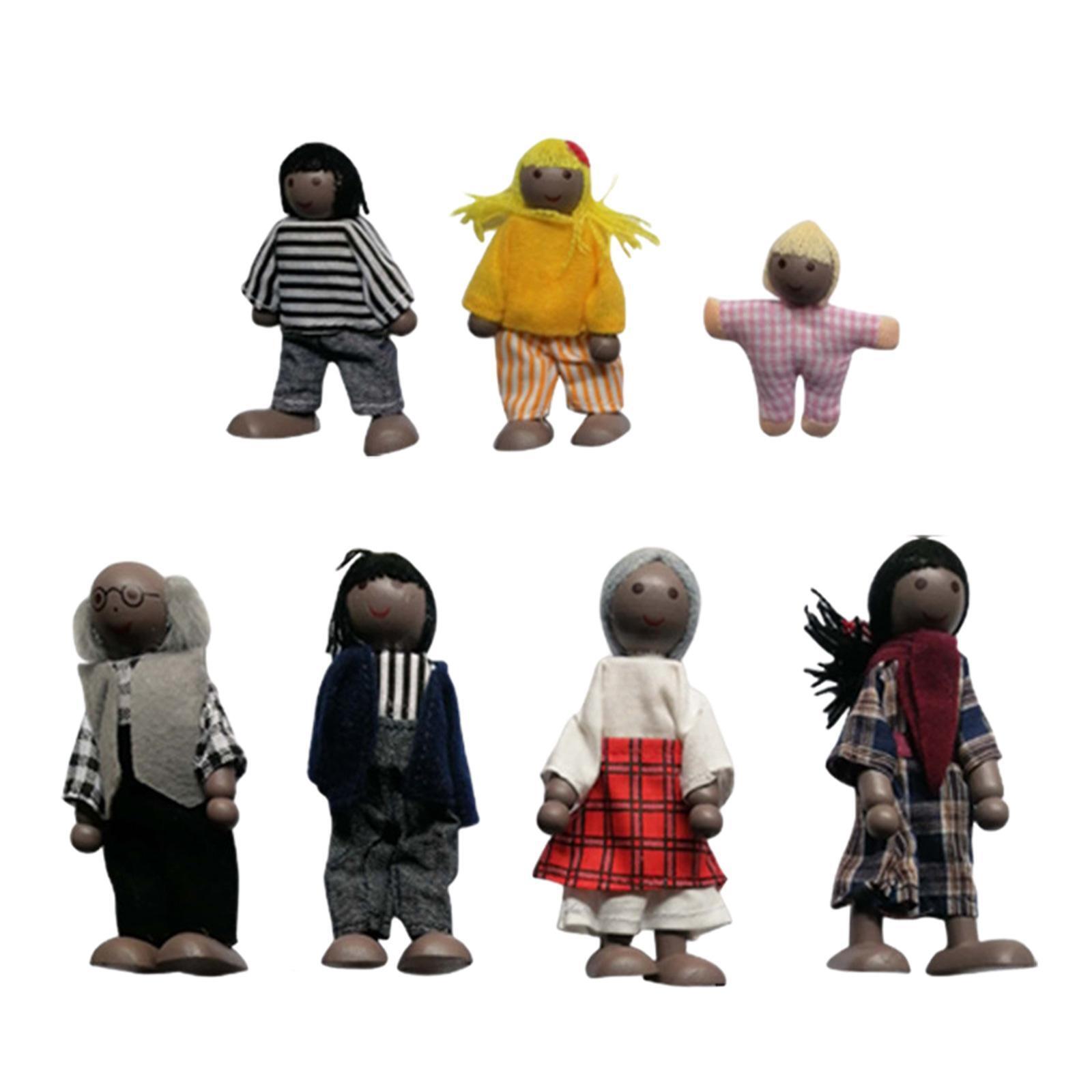 7 Pieces Cute Little Family Set Wooden Figure Set Wooden Dollhouse ...