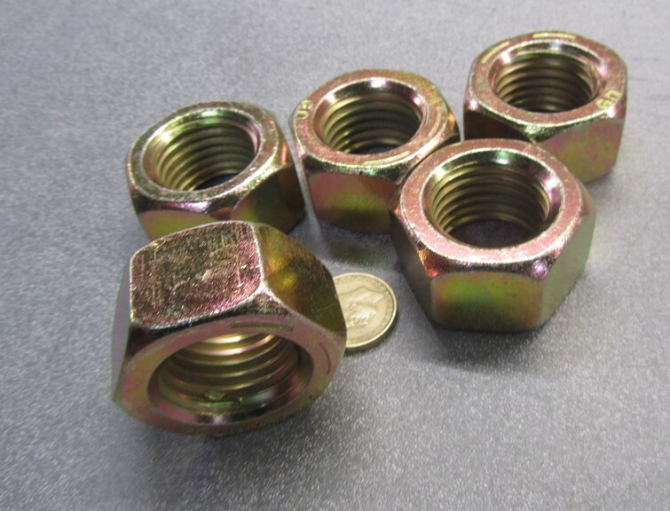 Zinc Yellow Hex Nut, Grade 8 Steel, RH 1 1/4"-7 x 1 1/16" Height - 5 ...