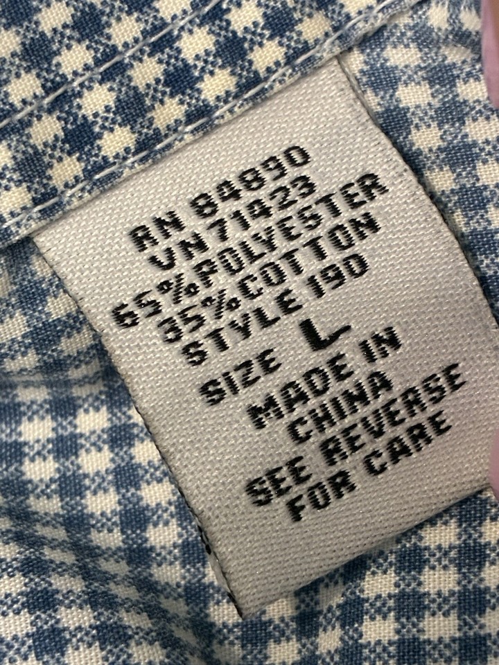 Genuine Haband Guayabera Shirt Mens Embroidered Large Blue Check Plaid ...