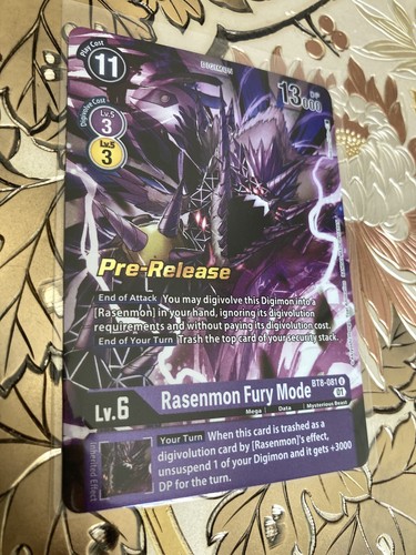 Digimon Card Game Pre-Release Foil Rasenmon Fury Mode BT8-081 New ...