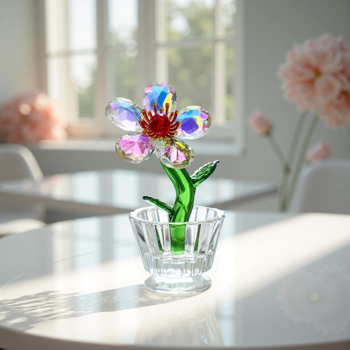 Crystal Peach Blossom Mini Ornament Figurine Glass Flower Decoration ...
