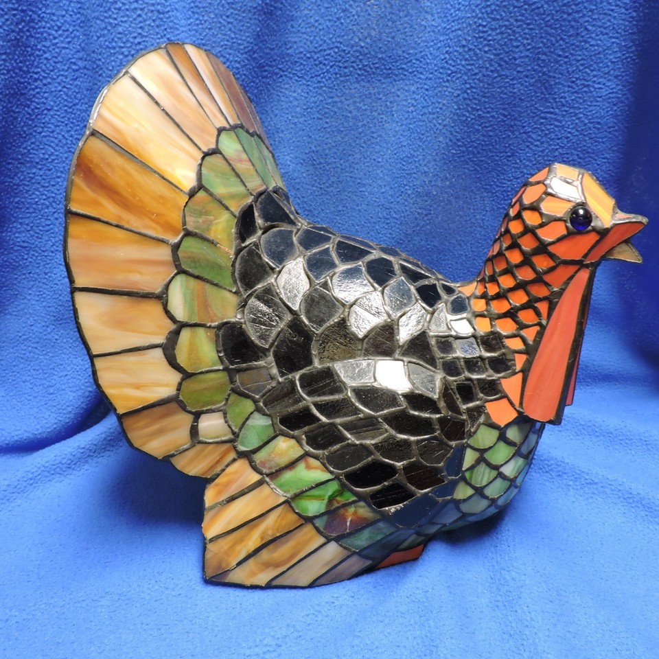 Vintage Cracker Barrel Tiffany Style Stained Glass Turkey Lamp ...