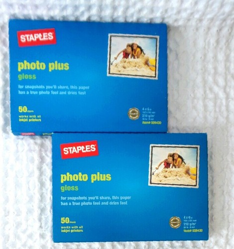 Lot TWO Staples Photo Plus Gloss 4x6 8 Mil Photo Paper 50 Sheet Box ...