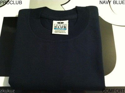 2 NEW PROCLUB COMFORT PLAIN T-SHIRT BLANK NAVY BLUE TEE PRO CLUB S-3XL ...