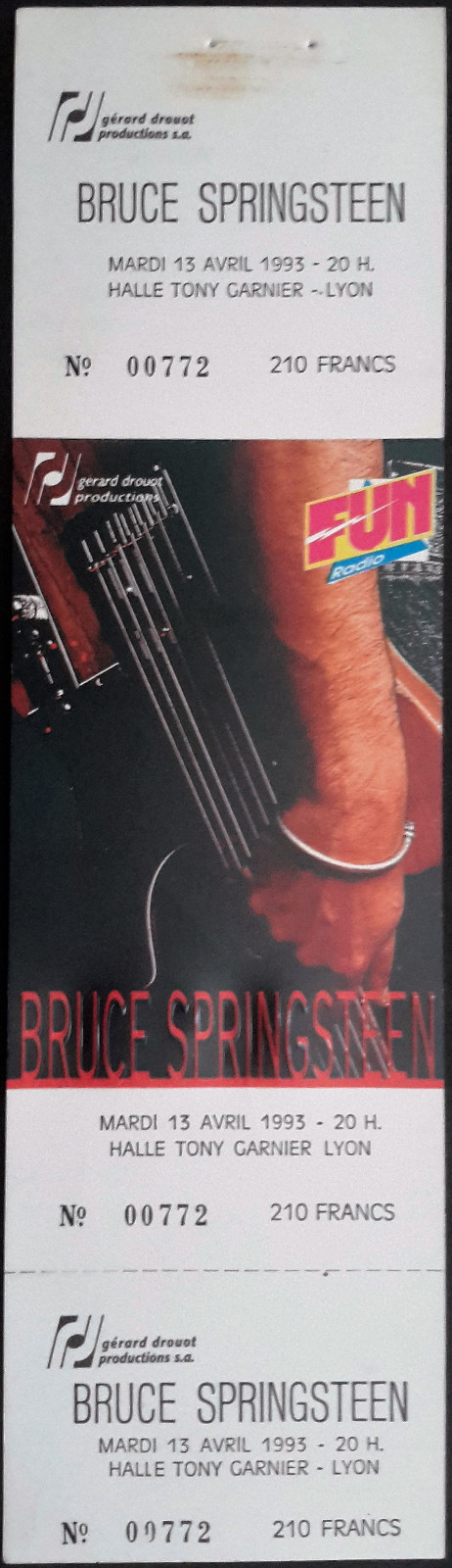** BRUCE SPRINGSTEEN ** -- UNUSED CONCERT TICKET - 1993 - LYON, FRANCE ...
